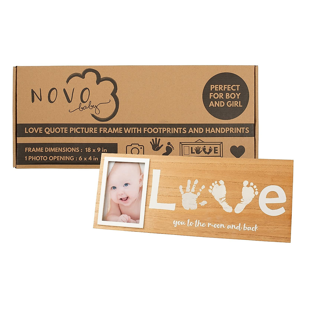 Baby Footprint & Handprint Photo Frame Kit | Capture Unforgettable Moments! Includes White Paint and Paint Tray | Newborn Keepsake Frame | Hand & Foot Impression (17 x 7 Inches