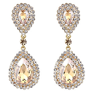 BriLove Gold-Toned Dangle Earrings for Women Wedding Bridal Fashion Crystal Teardrop Infinity Earrings Champagne.
