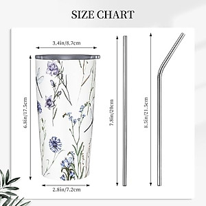 20oz Tumbler Watercolor Flowers Dragonfly Double Wall Vacuum Insulated Coffee Mug with Lid and Metal Straw Brush Reusable Stainless Steel Water Bottle Travel Cup Gifts for Car Ice Drinks Hot Beverage