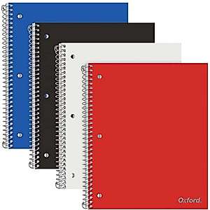 Oxford College Ruled Spiral Notebook 8.5 X 11 - Pack of 4 - College Ruled Paper - 1 Subject - Durable Plastic Cover -100 Sheets With Divider Pocket folder