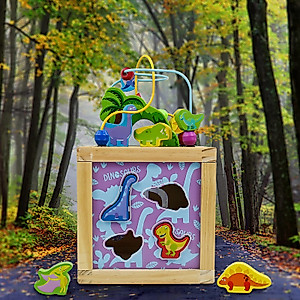 Fajiabao Baby Wooden Activity Cube - Toddler Activity Center Baby Toys 12-18 Months 1 2 3 Year Old Boy Girls Gifts with Bead Maze Sorter Abacus Montessori Dinosaur Toys Educational Learning for Kids