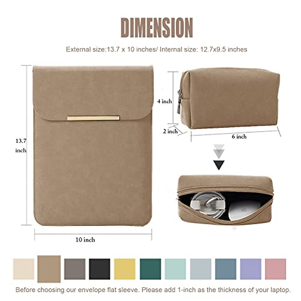 KALIDI 13.3-14 inch Laptop Sleeve Case Faux Suede Leather for 13.3 13.5 13.6 14 inches MacBook Air Pro Retina 13"-14" Surface Pro with Pouch