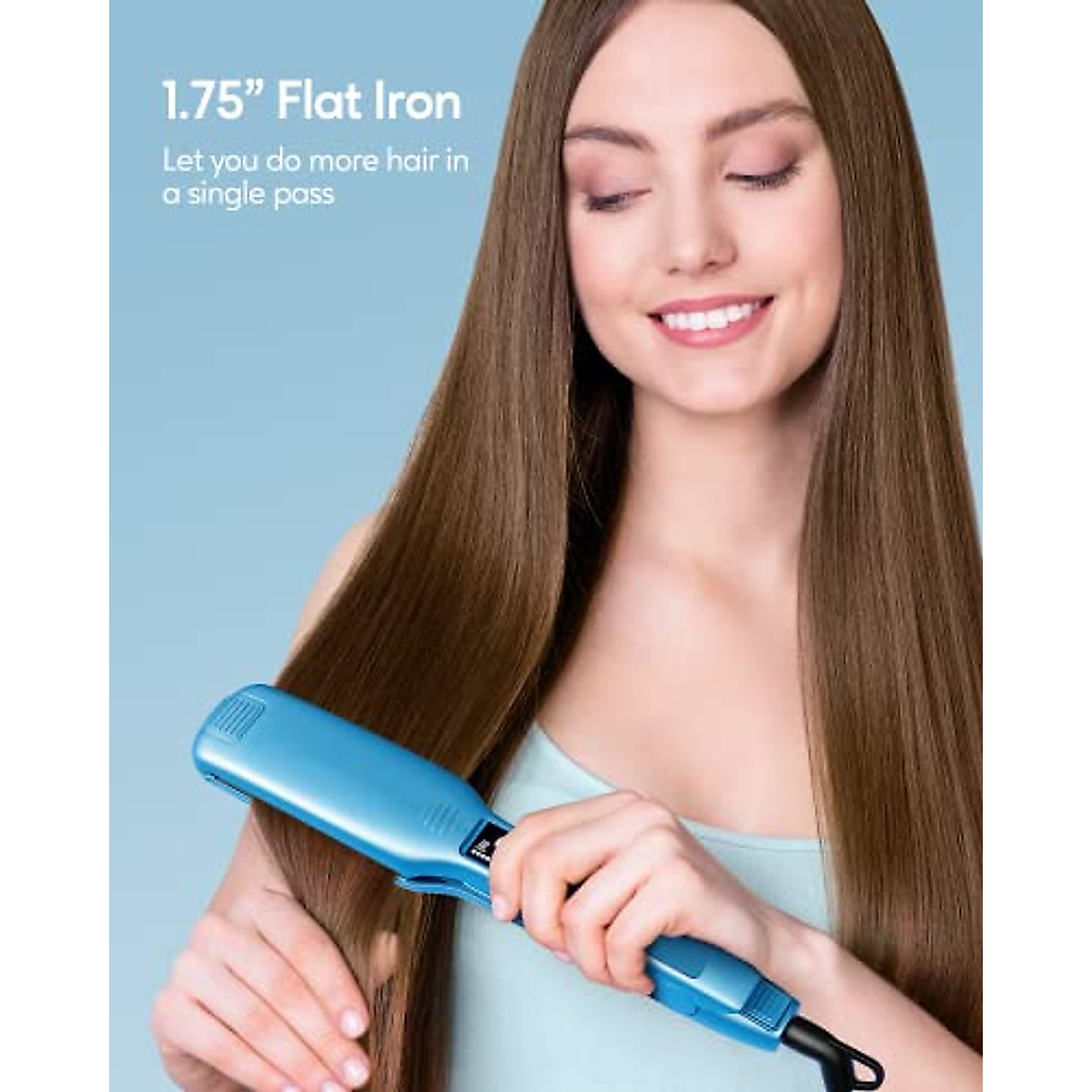 Hair Straightener, 1.75 Inch Wide Titanium Flat Iron for Hair, Professional Hair Straightener with Adjustable Temp(170 ℉-450℉ ), Fast Heat Up Dual Voltage Flat Iron(Blue)