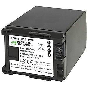 Wasabi Power Battery for Canon BP-827 (3000mAh) and Canon VIXIA HF G10, HF G20, HF M30, HF M31, HF M32, HF M40, HF M41, HF M300, HF M400, HF S10, HF S11, HF S20, HF S21, HF S30, HF S100, HF S200, HF10, HF11, HF20, HF21, HF100, HF200, HG20, HG21, HG30, XA1