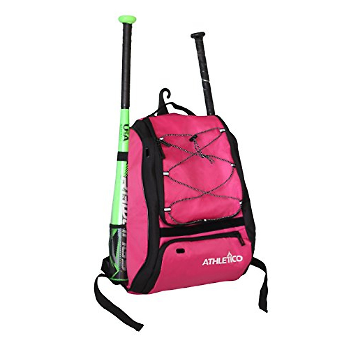 Athletico Baseball Bat Bag - Backpack, T-Ball & Softball Equipment & Gear for Youth and Adults | Holds Helmet, Glove | Shoe Compartment & Fence Hook (Magenta)