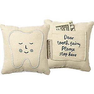Blue Tooth Fairy Please Stop Here Decorative Cotton Throw Pillow with Pocket 5 Inch x 5 Inch