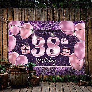 PAKBOOM Happy 38th Birthday Banner Backdrop - 38 Birthday Party Decorations Supplies for Women - Pink Purple Gold 4 x 6ft