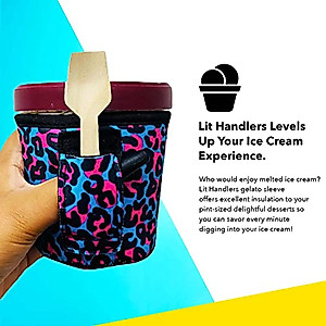 Lit Handlers Ice Cream Cooler Sleeve - Neoprene Ice Cream Pint Holder with Handle and Pocket - Tear Resistant Cooler - Machine Washable & Leak Proof Cup Cover for Frozen Desserts(Green Cactus)