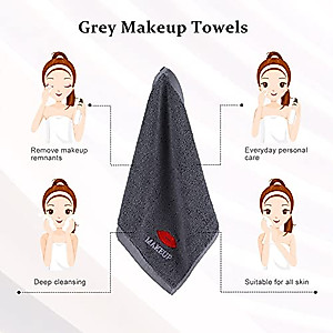 30 Pcs Soft Cotton Makeup Remover Towels 12 x 12 Inch Wash Cloths for Your Face Makeup Towels with Makeup Embroidery Reusable Washcloth for Women Gentle Face Wash, Makeup Removal (Gray)