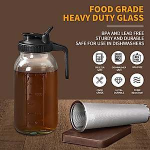 PIZVOXCold Brew Coffee Maker Pitcher, 32 oz Thick Glass Mason Jar Spout Lid with Handle & Stainless Steel Filter for Iced Brew Coffee, Ice Lemonade, Sun Tea, Fruit Drinks Container