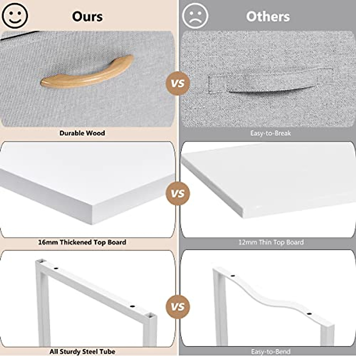 LAND·VOI Dresser Storage,Night Stand with 2 Fabric Drawers,End Table for Bedroom, Office, Living Room, and Hallway Entryway Closets, Steel Frame Wood Top, Easy Pull Handle,White Grey