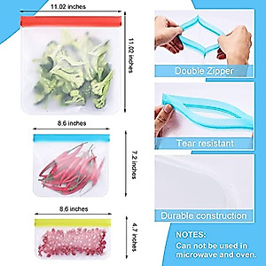 Reusable Food Storage Bags- 24 Pack Reusable Ziploc Bags (8 Reusable Gallon Bags + 8 Reusable Sandwich Bags + 8 Reusable Snack Bags)，Silicone Food Bags for Meat Fruits and Vegetables.