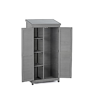 Ajikgn Outdoor Storage Cabinet and Metal Top,Garden Storage Shed,Outdoor 68 Inches Wood Tall Shed for Yard and Patio