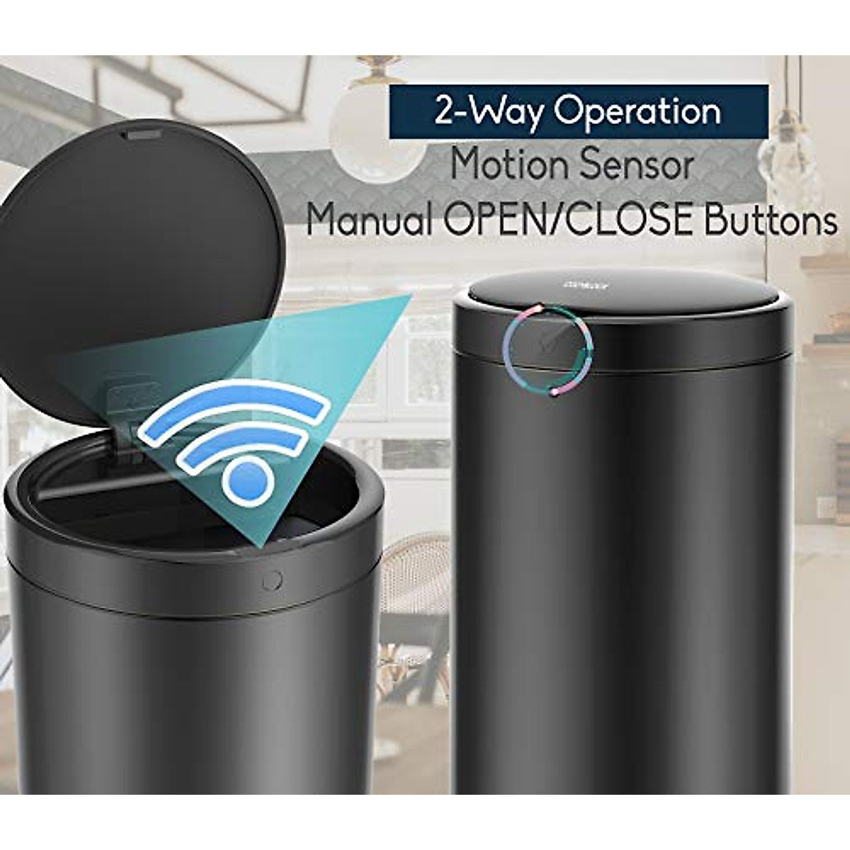 CozyBlock 3.2 Gallon 12L Automatic Trash Can, Stainless Steel Touchless Motion Sensor Bin, Quiet Soft Close Lid, IPX4 Waterproof (Black Stainless Steel)