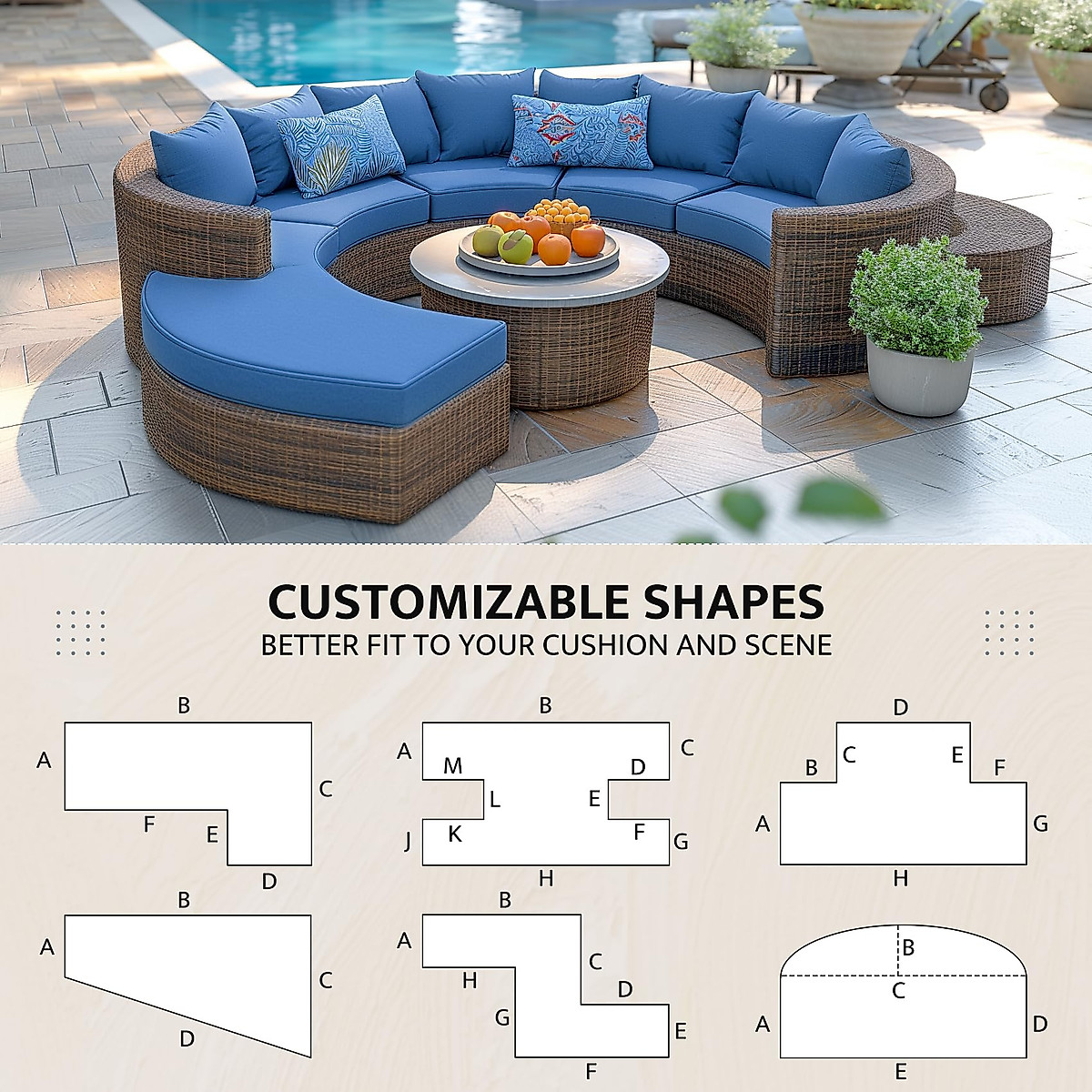 mudilun Custom Cushion Covers Replaceable Water Proof Bench Cushion Cover with Ties/Anti-Slip Bottom/Piping Patio Cushion Covers 100+Colors (Custom Size)