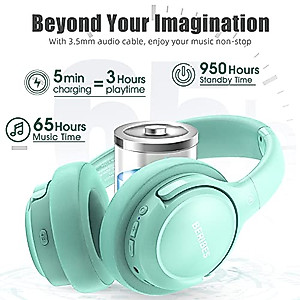 Bluetooth Headphones Over Ear,BERIBES 65H Playtime and 6 EQ Music Modes Wireless Headphones with Microphone,HiFi Stereo Foldable Lightweight Headset, Deep Bass for Home Office Cellphone PC Etc.(Green)