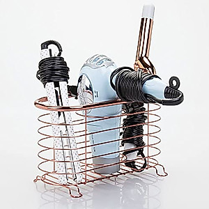 mDesign Metal Wire Hair Care & Styling Tool Organizer Holder Basket - Bathroom Vanity Countertop Storage Container for Hair Dryer, Flat Irons, Curling Wands, Hair Straighteners - Rose Gold