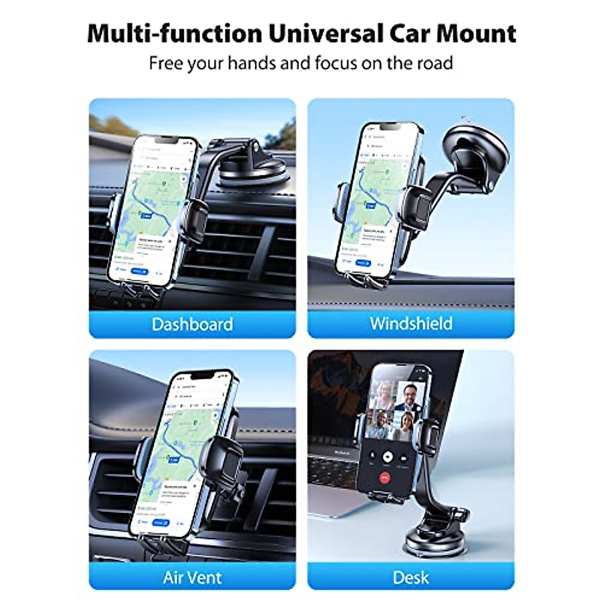 VICSEED Universal Car Phone Holder Mount [Ultimate Silicone Protection] Long Arm Suction Cup Phone Mount for Car Dashboard Windshield Vent Hands Free Cell Phone Holder Car Compatible with All Phones
