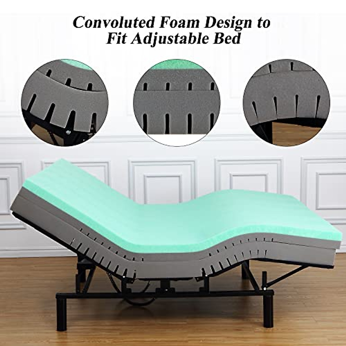 Homhougo 8-Inch Mattress Twin XL, Dual Layers Memory Foam Mattress, Convoluted Foam Mattress for Adjustable Bed Frame,CertiPUR-US Certified, Medium-Firm