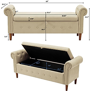 Aoowow Storage Bench for Bedroom End of Bed Rolled Armed PU Leather Ottoman Couch Long Bench Window Sitting Fireplace Toy Storage Bench, Brown