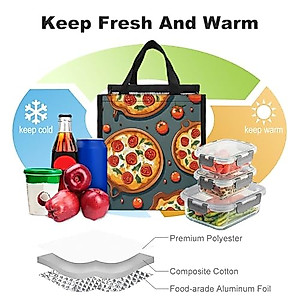 QWHJK Foldable Carry Insulated Bag,Pizza Food Print Hand-held Picnic Insulated Bag,casual Folding Insulated Bag