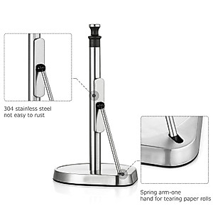 Tension Arm Paper Towel Holder, Hystun Single Tear Paper Towel Holder Countertop Standing Paper Towel Holder Easy to Tear Paper Stainless Steel Paper Towel Holder for Kitchen & Dining Room Table