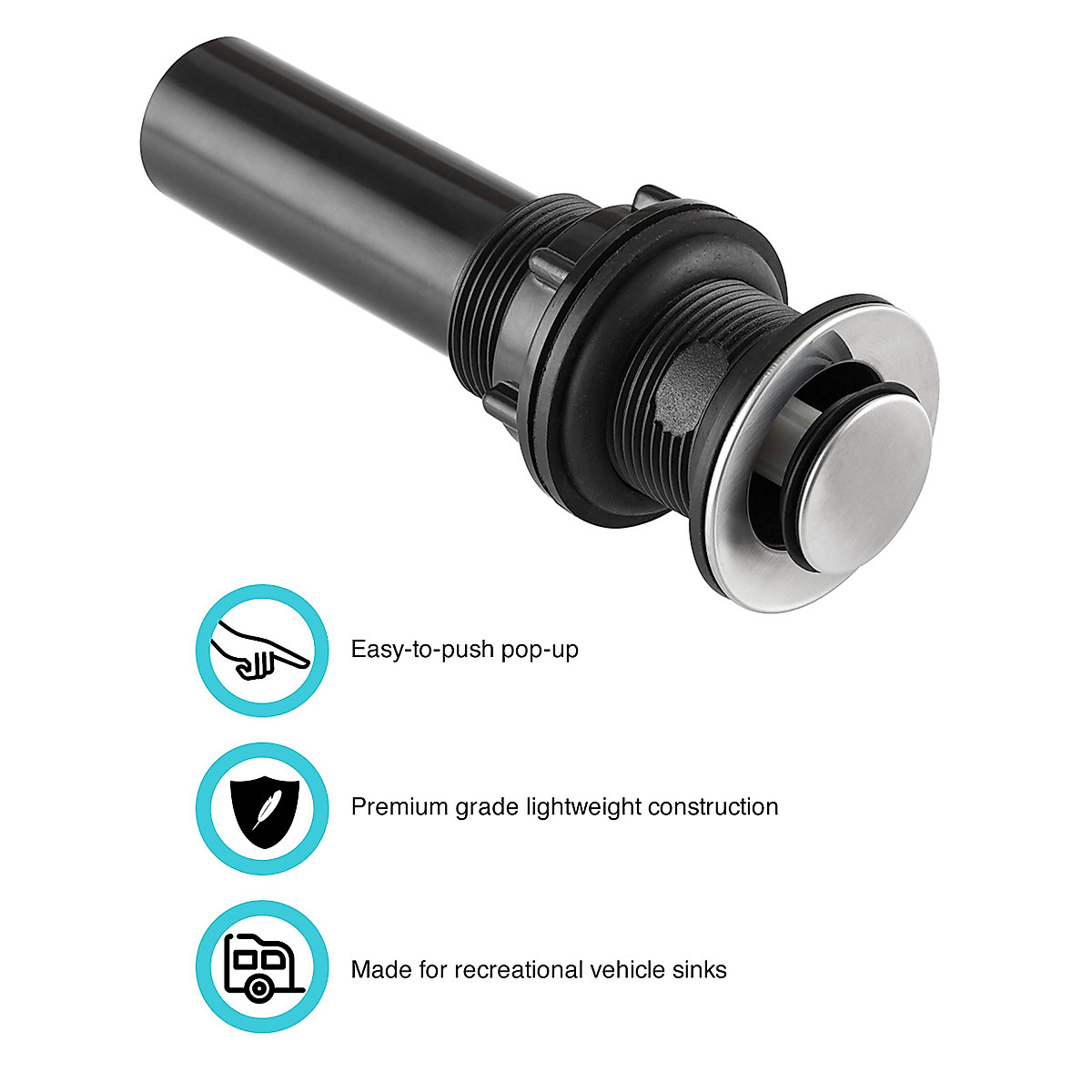 Dura Faucet Universal RV Bathroom Sink Pop-Up with No Overflow (Brushed Satin Nickel)