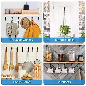 QJUZO Wall Hooks for Hanging, 15pcs Black Wall Mounted Coat Hooks, Metal Wall Hooks for Coats with 30 Pieces Screws for Hanging Hat, Key, Towel, Robe, Coats, Scarf, Bag, Coffee Mugs