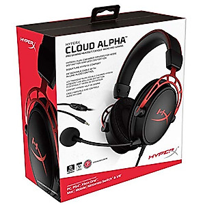HyperX Cloud Alpha - Gaming Headset, Dual Chamber Drivers, Legendary Comfort, Aluminum Frame, Detachable Microphone, Works on PC, PS4, PS5, Xbox One/ Series X|S, Nintendo Switch and Mobile – Red