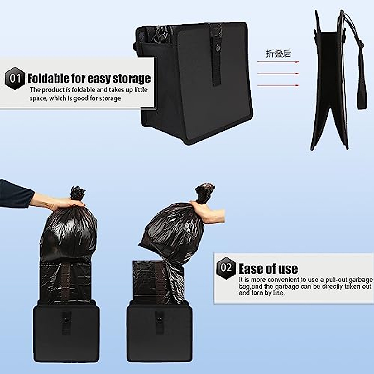 GKmow Pack-1 Hanging Car Trash Bag Can, 8.66" x 8.66" x 5.7" Premium Waterproof Litter Garbage Bag Organizer, Universal for Cars, Sedans, SUVs (Black)