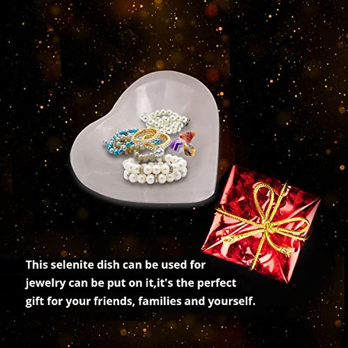 Himalayan Glow Selenite Crystal Heart Shape Bowl 10cm, Reiki Healing Medication & Home Decoration Stone, Ideal for Cleansing and Smudging Plate, White