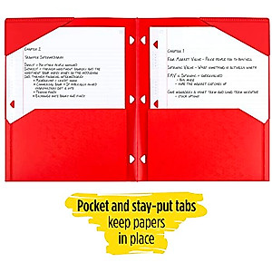 Five Star 2-Pocket Folder, Plastic Folders with Stay-Put Tabs, Fits 3-Ring Binder, Holds 8-1/2” x 11" Paper, Writable Label, Assorted Colors (38065), 4 Count (Pack of 1)