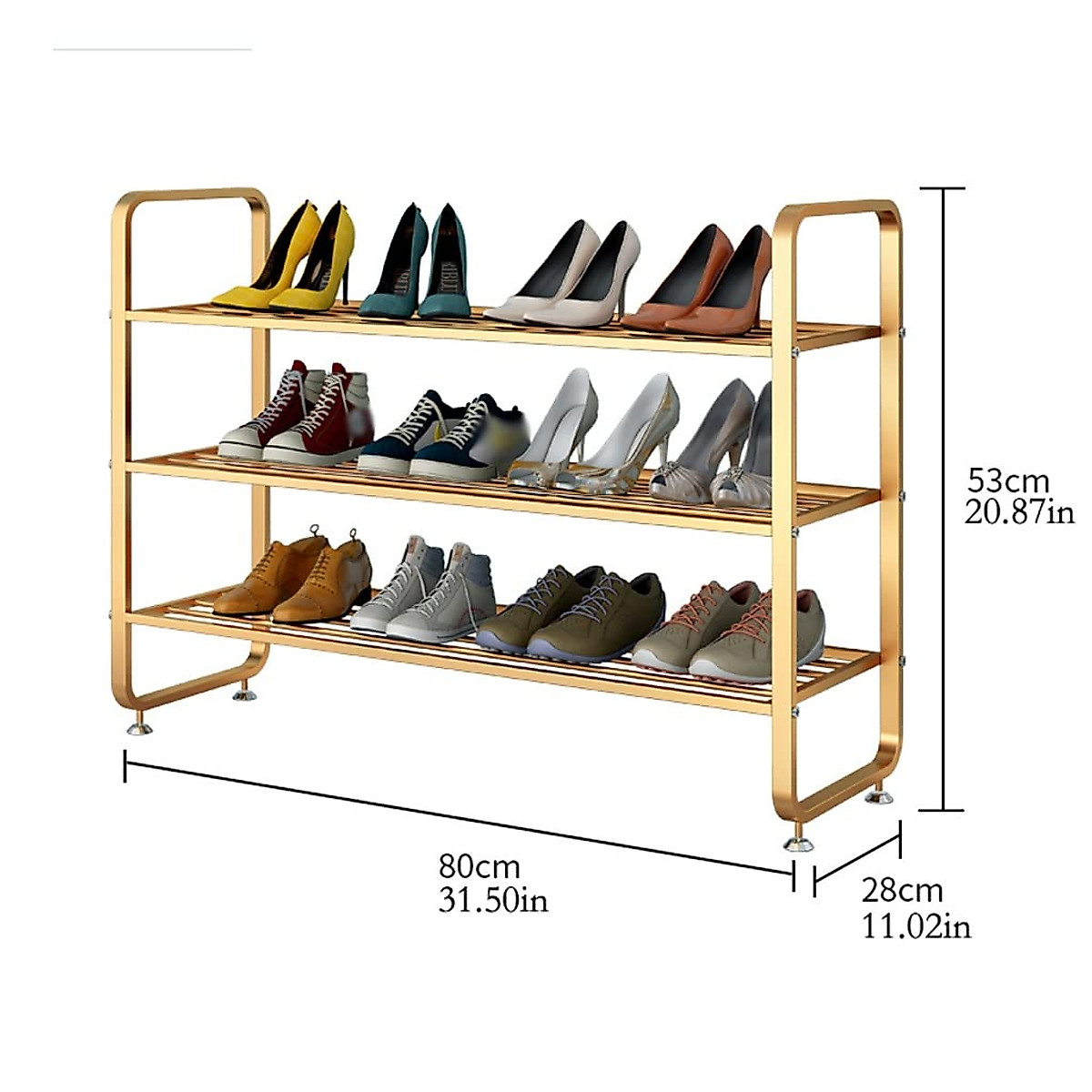 HEXEH Shoe Rack 3-Tier Shoe Rack, Metal Shoe Storage Organizer Shelf, Large Capacity, Space Saving, Ideal for Entrance Living Room Bedroom Dorm Shoe Storage Rack Shoe Storage Cabinet