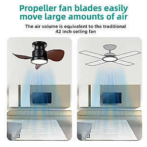 Roomratv Ceiling Fans with Lights 22 inch Quiet Ceiling Fan Large Airflow Remote Control 3 Color Temperature for Bedroom Kitchen Dining room Patio（Black）