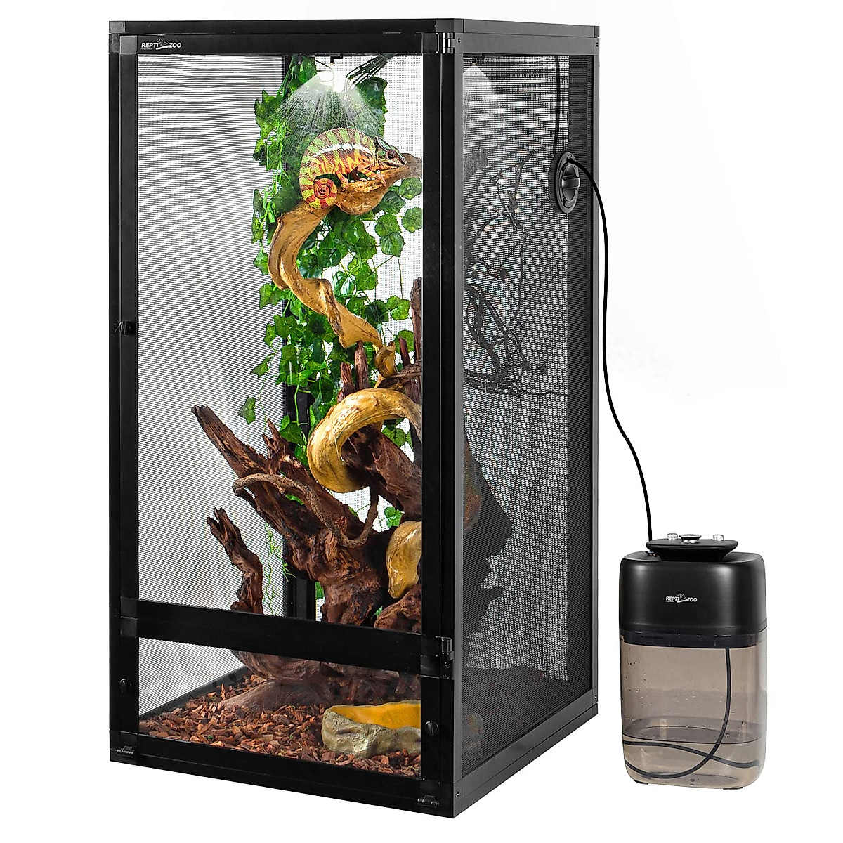 REPTI ZOO 120 Gallon Foldable Reptile Open Fresh Air Aluminum Screen Cage,Black Extra Large Reptiles Habitat Chameleon Breeding Cages 24x24x48-inches