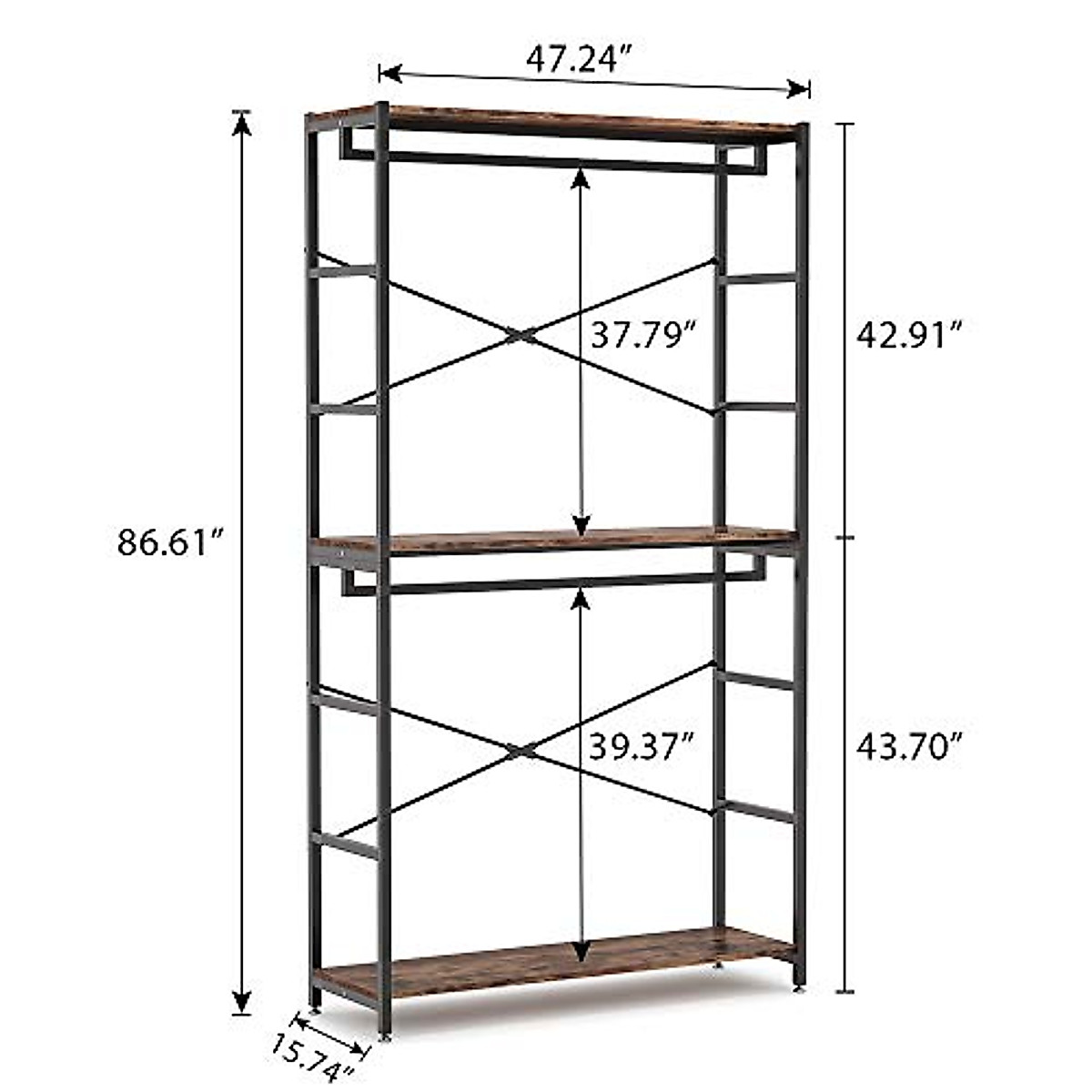 Tribesigns 86 inches Double Rod Closet Organizer, Freestanding 3 Tiers Shelves Clothes Garment Racks, Large Heavy Duty Clothing Storage Shelving Unit for Bedroom Laundry Room