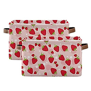 xigua Strawberry Pattern Foldable Storage Bin, Collapsible Sturdy Fabric Storage Basket Cube W/Handles, Storage Box for Organizing Toys Nursery Closet Bedroom Office 1PCS