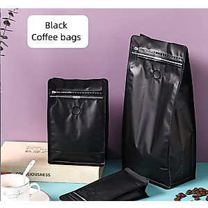 DMPACKDM Coffee Bags with Valve(12 oz,3/4 lb,50pcs) Black High Barrier Aluminumed Foil Flat Bottom Heat Sealed Coffee Beans Packaging Bags Side Zipper Resealable Bags for Home or Business