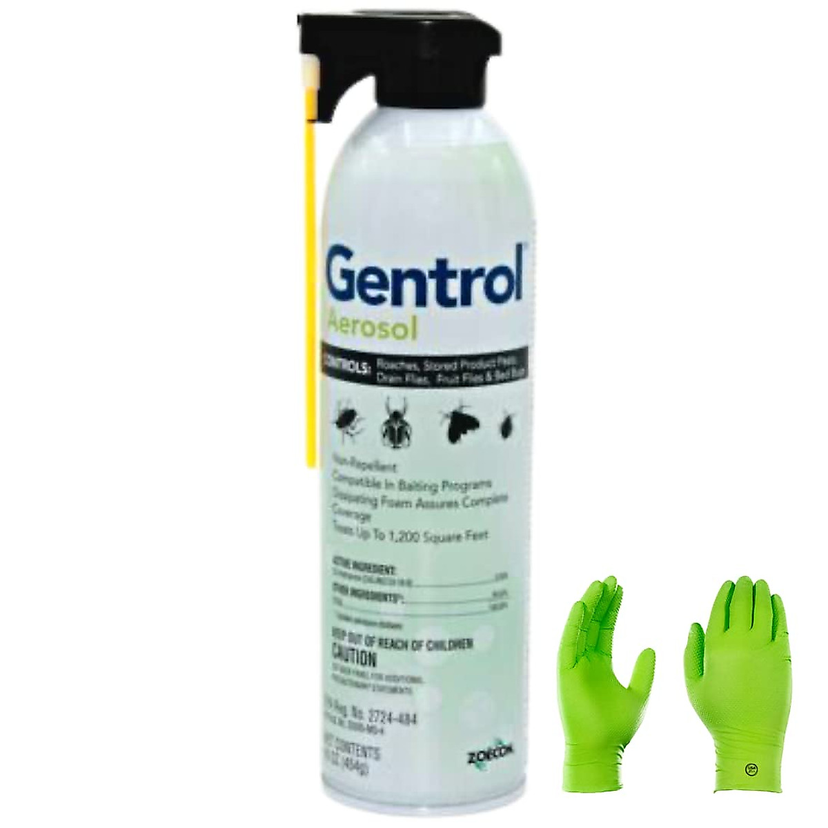 Gentrol IGR Aerosol ZOE1005 16 oz, 1,200 sq ft Treatment - with USA Supply Gloves and Pest Identification Card - Disrupts Development of Cockroaches and Bed Bugs