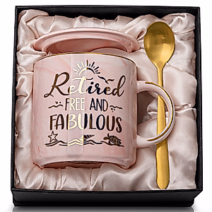 Retirement Gifts for Women 2024 - Retirement Gifts for Women, Coworker Leaving Gifts, Farewell Gifts, Going Away, Goodbye Gifts, Retired Free And Fabulous -14oz Pink Marble Coffee Mug, Gift box