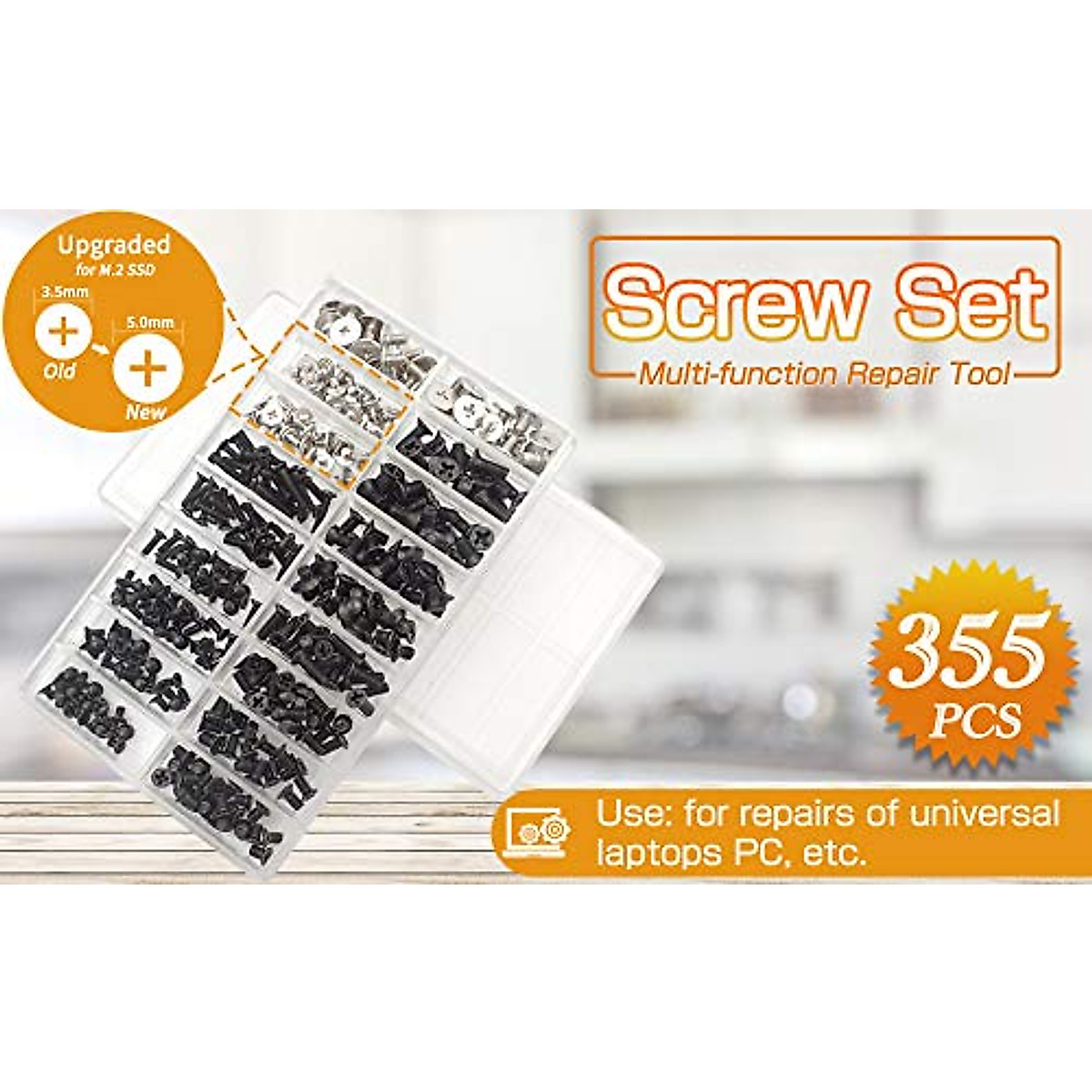 Akuoly Laptop Screw Set PC M2 M3 M2.5 Screw Standoffs for Universal Laptops and Hard Drive Disk M.2 SSD, 355 Pieces