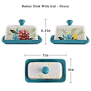 Wisenvoy Butter Dish Ceramic Butter Dish with Lid Butter Keeper Butter Dish with Lid for Countertop Flower Butter Crock