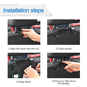 Hanemia Car Back Seat Headrest Hooks, 4 Pack Carbon Fiber Stylish Back Seat Hanger for Car Handbag Clothes Coats Grocery Bags, Car Interior Accessories (Carbon Fibre/Black)