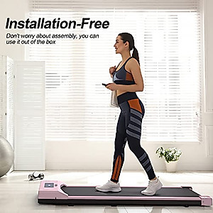 Walking Pad Treadmill, 2.5HP Under Desk Treadmill Portable, Desk Treadmill for Office Under Desk, Walking Treadmill Electric Quiet for Home/Apartment/Flat with Remote Control and LED Dispaly Pink