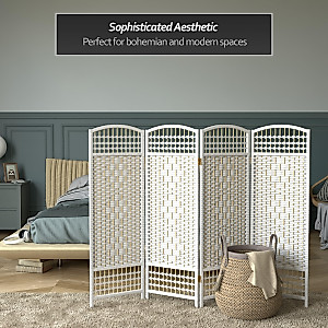 4 ft. Short Fiber Weave Folding Screen - White - 4 Panels