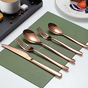 Silverware Set 20 Pieces, Stainless Steel Copper Flatware Set, Titanium Plating Rose Gold Cutlery Set, Copper Utensil Sets Service Set for 4 (Shiny Copper)