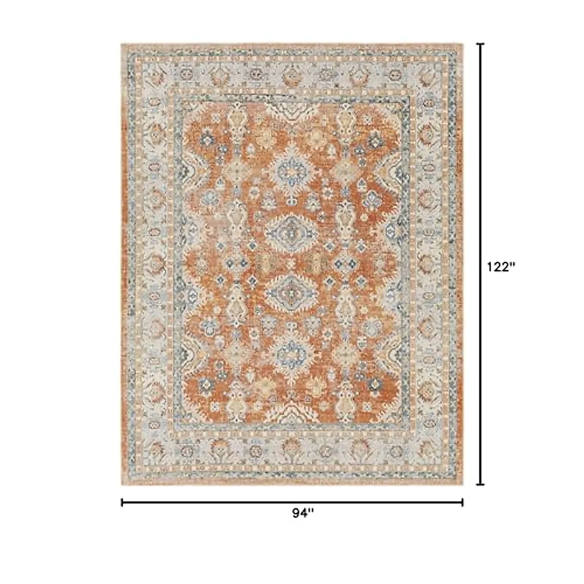 Mark&Day Washable Rugs, 8x10 Emporia Traditional Burnt Orange Area Rug, Orange Blue Beige Carpet for Living Room, Bedroom or Kitchen (7'10" x 10'2", Machine Washable)