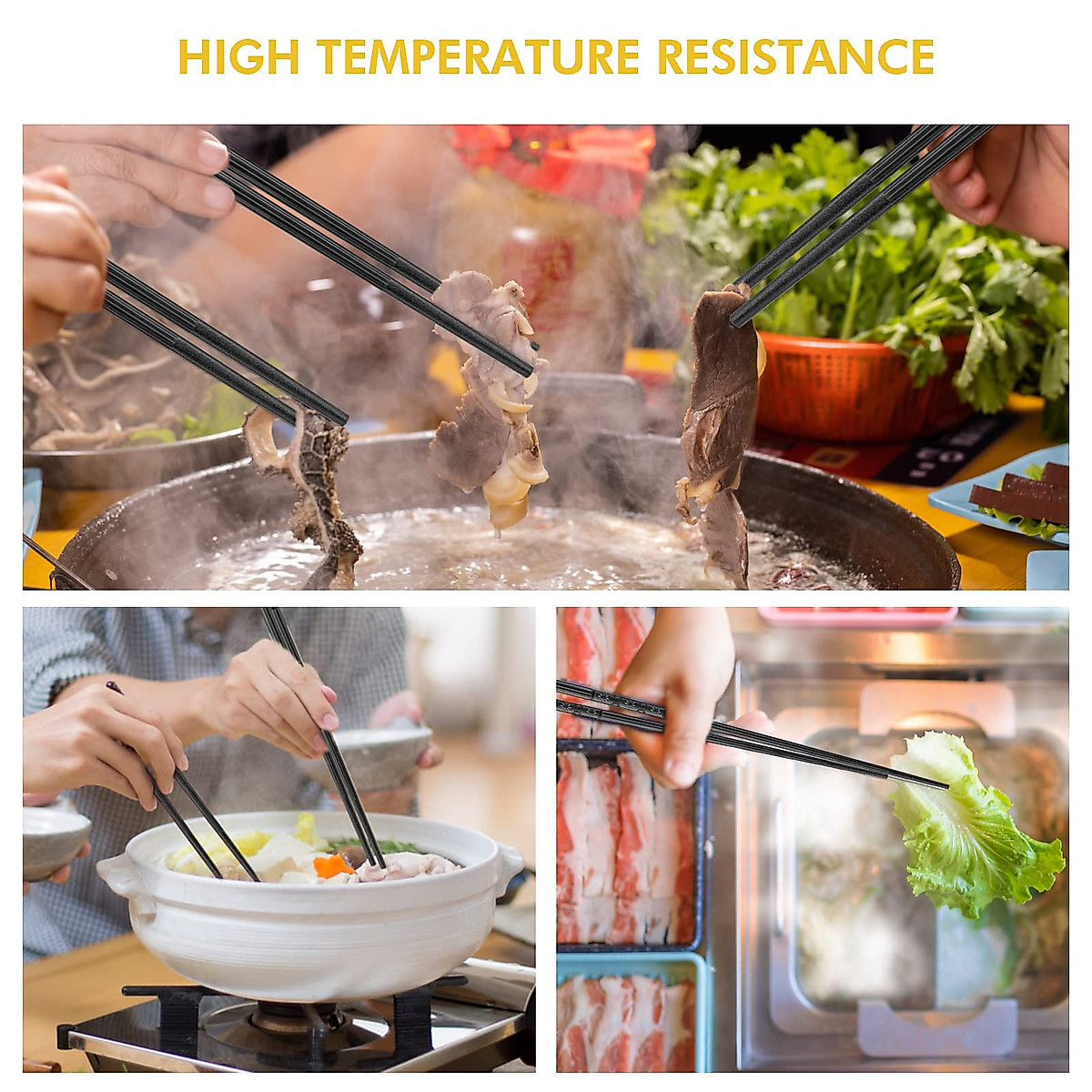 5 Pairs Reusable Chopsticks Dishwasher Safe,9.5 Inch Fiberglass Chopsticks Set, Japanese Chinese Korean Chopsticks for Food, Non-Slip, Easy to Use (Black Chopsticks)