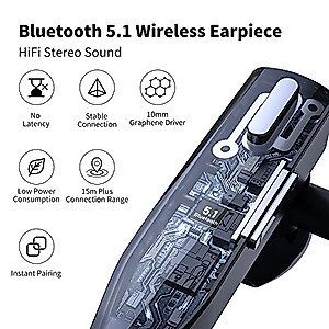 XVV Bluetooth Headset,Wireless Bluetooth Earpiece V5.1 Hands-Free Earphones CVC 8.0 Noise Canceling with Dual-Mic for Driving/Business/Office, Compatible with iPhone and Android