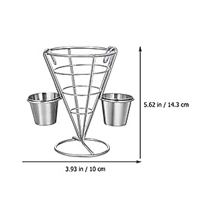 Angoily 3PCS Metal French Fries Stand Cone, Wire French Fry Serving Basket with 2 Sauce Dipper for Snack Fried Chicken Display for Party Restaurant Bar Picnics and Outdoor Events